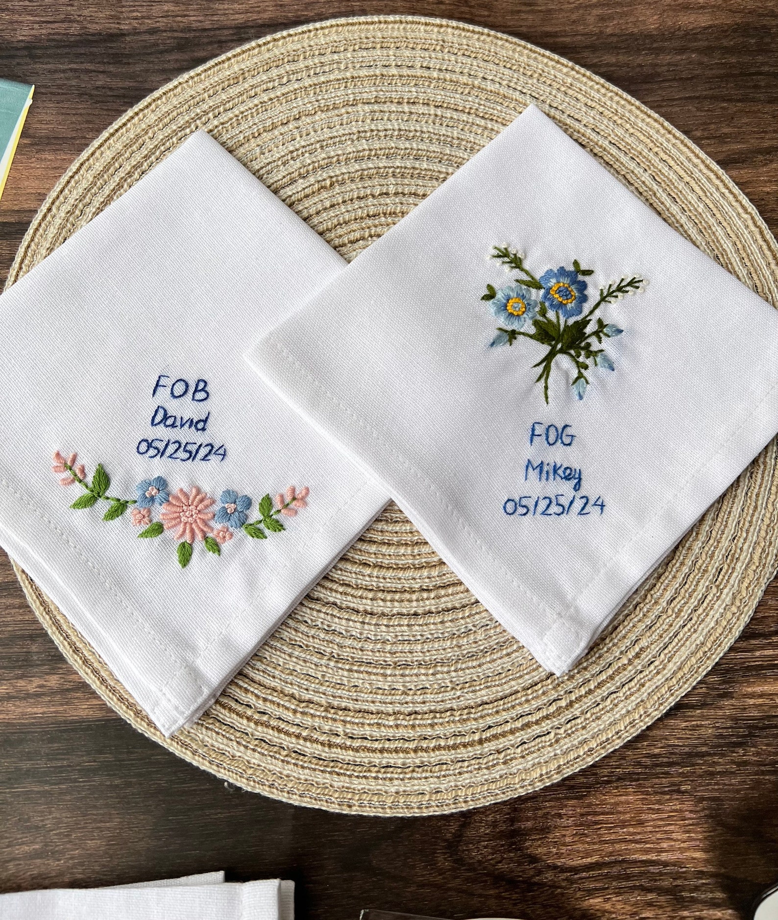 Pink Flowers Embroidered Handkerchiefs, for Happy Tears, Personalized ...