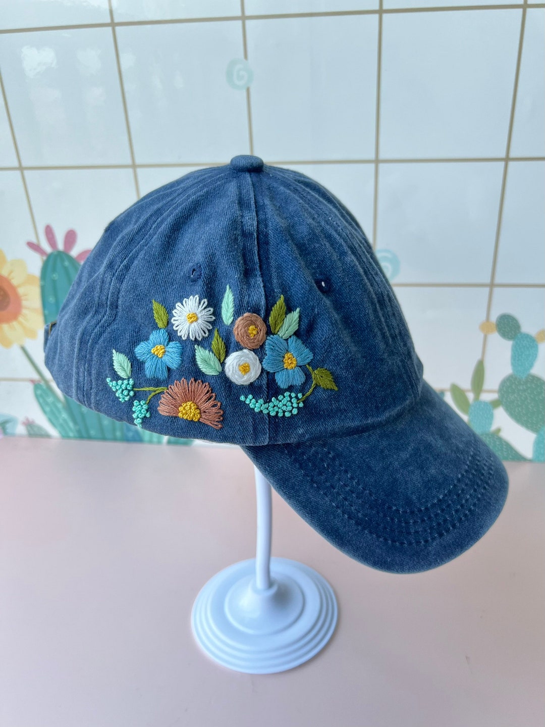 Custom Floral Hand Embroidered Baseball Cap, Rose Embroidered Hat, Wash ...