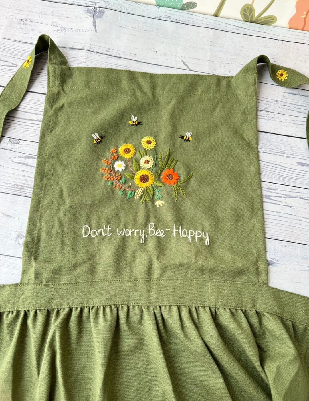 Sunflower Hand Embroidered Apron Women, Floral Embroidered Apron, Linen ...