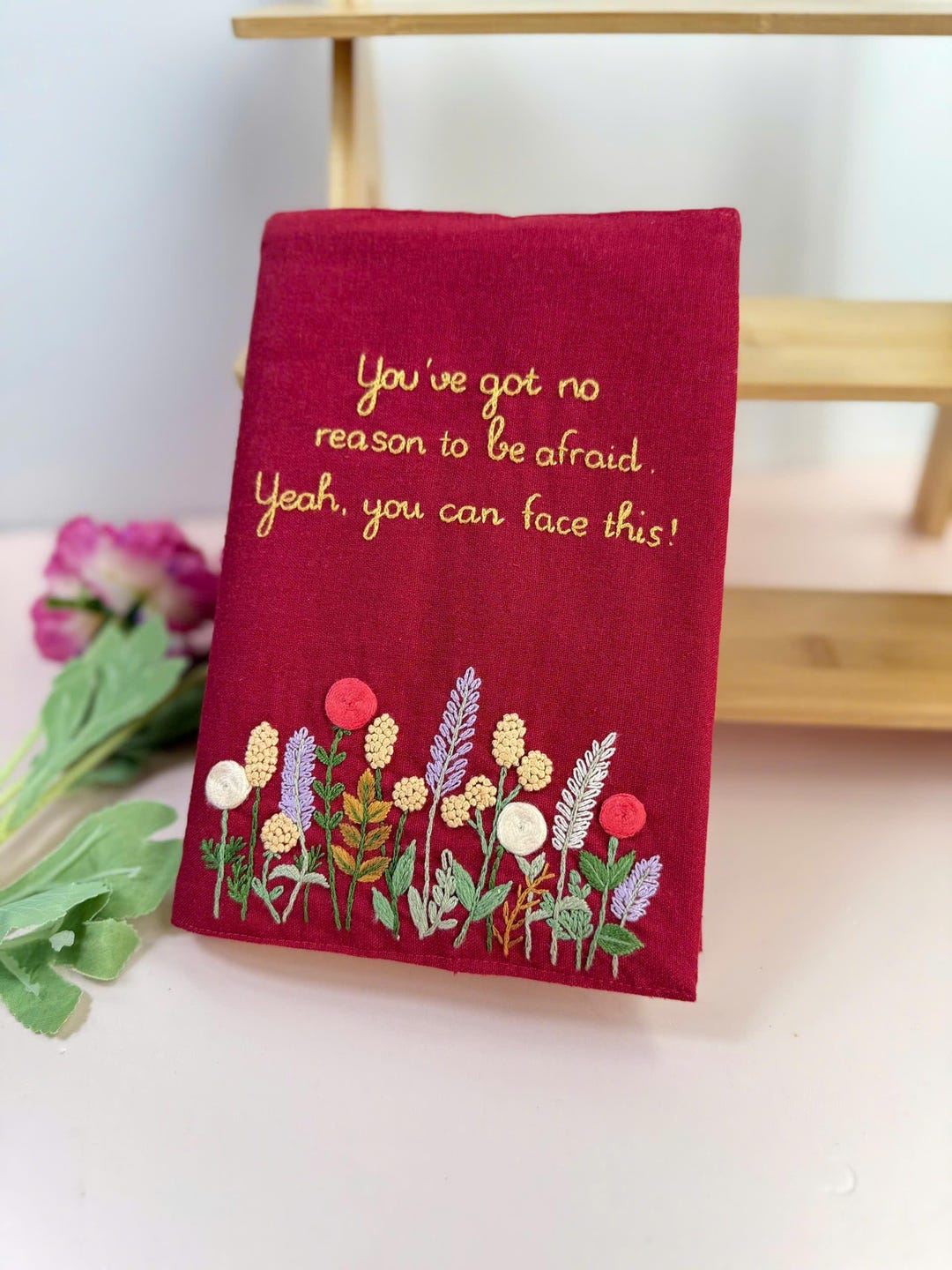 Custom Hand Embroidered Book Cover, Flower Embroidered Book Cover ...