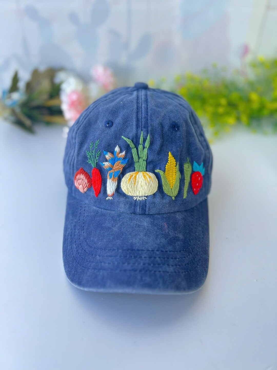 Custom Vegetable Embroidered Baseball Cap, Hand Embroidered Baseball ...