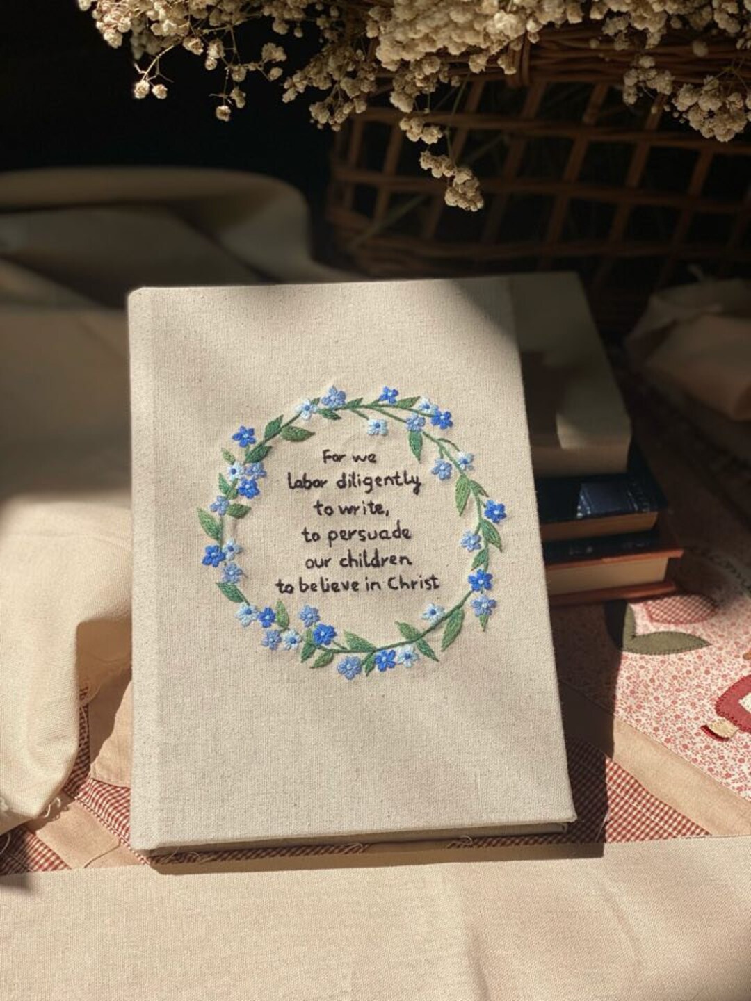 Forget Me Not Hand Embroidered Notebook, Custom Handmade Journal ...