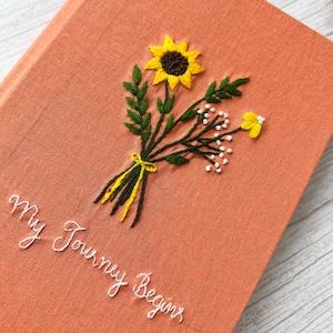 Flower Bouquet Embroidered Notebook, Custom Handmade Notebook, Hand ...