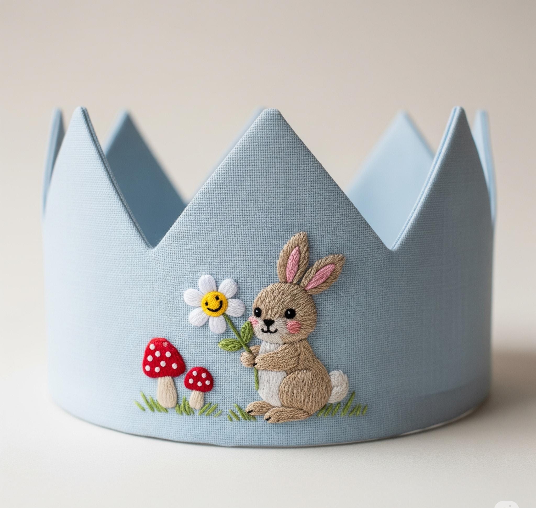 Custom Hand Embroidered Linen Crown, Rabbit Embroidered Crown, Baby ...