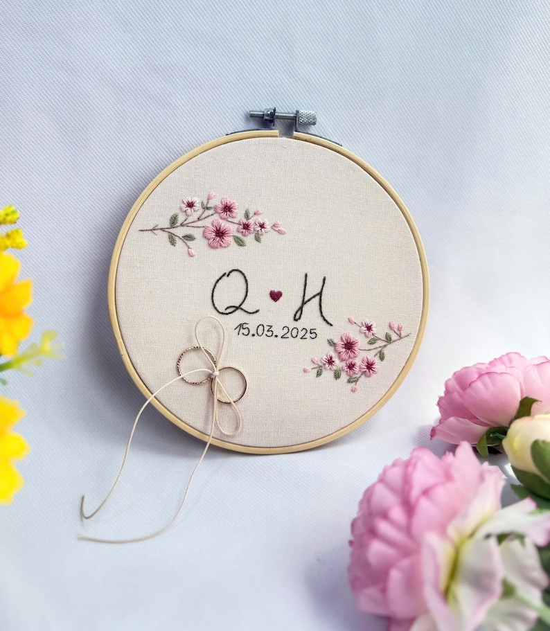 Custom Embroidered Wedding Hoop Art, Personalized Hand Embroidered ...