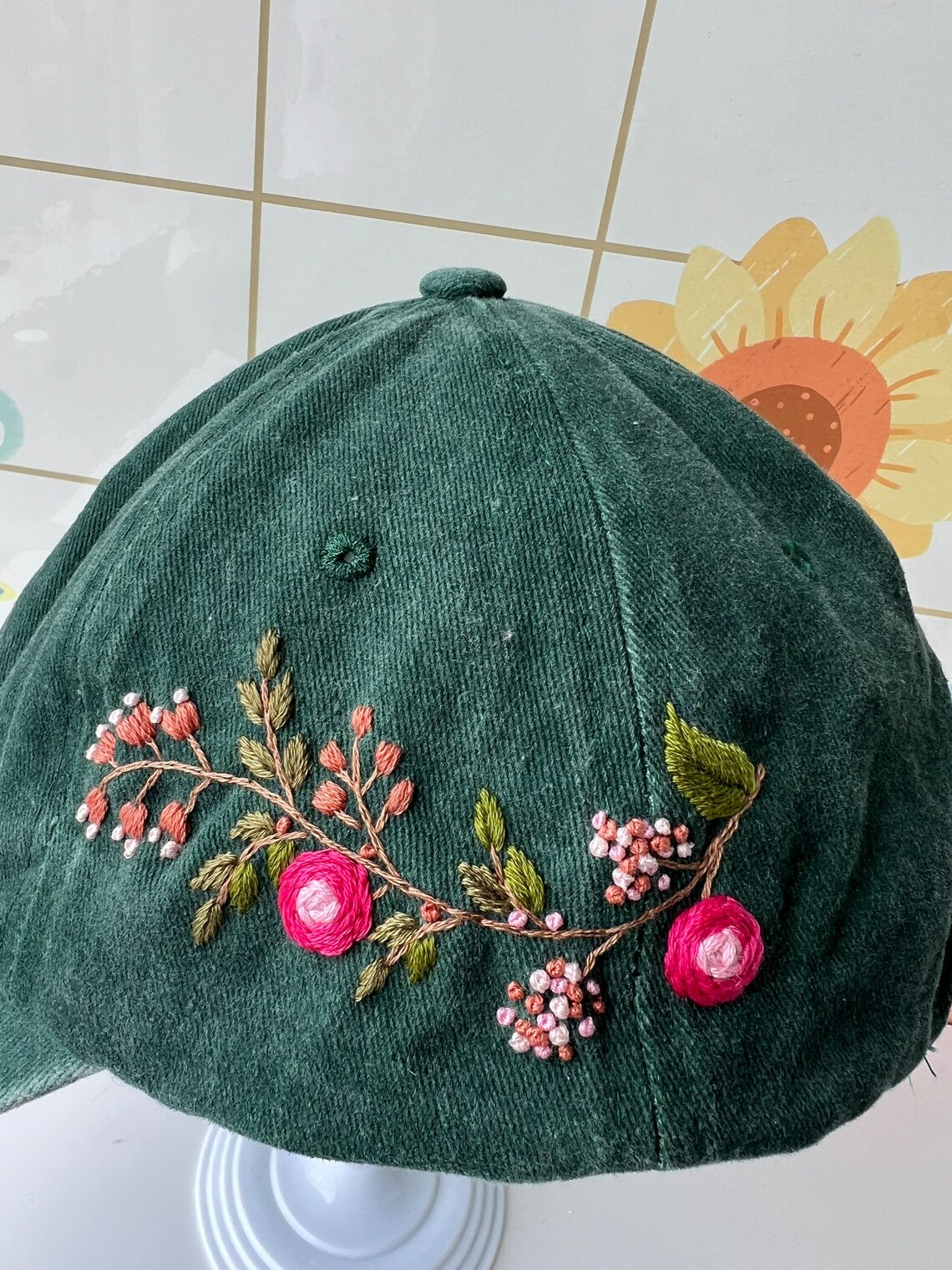 Custom Floral Hand Embroidered Baseball Cap, Rose Embroidered Hat, Wash ...
