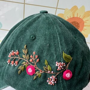 Custom Floral Hand Embroidered Baseball Cap, Rose Embroidered Hat, Wash ...