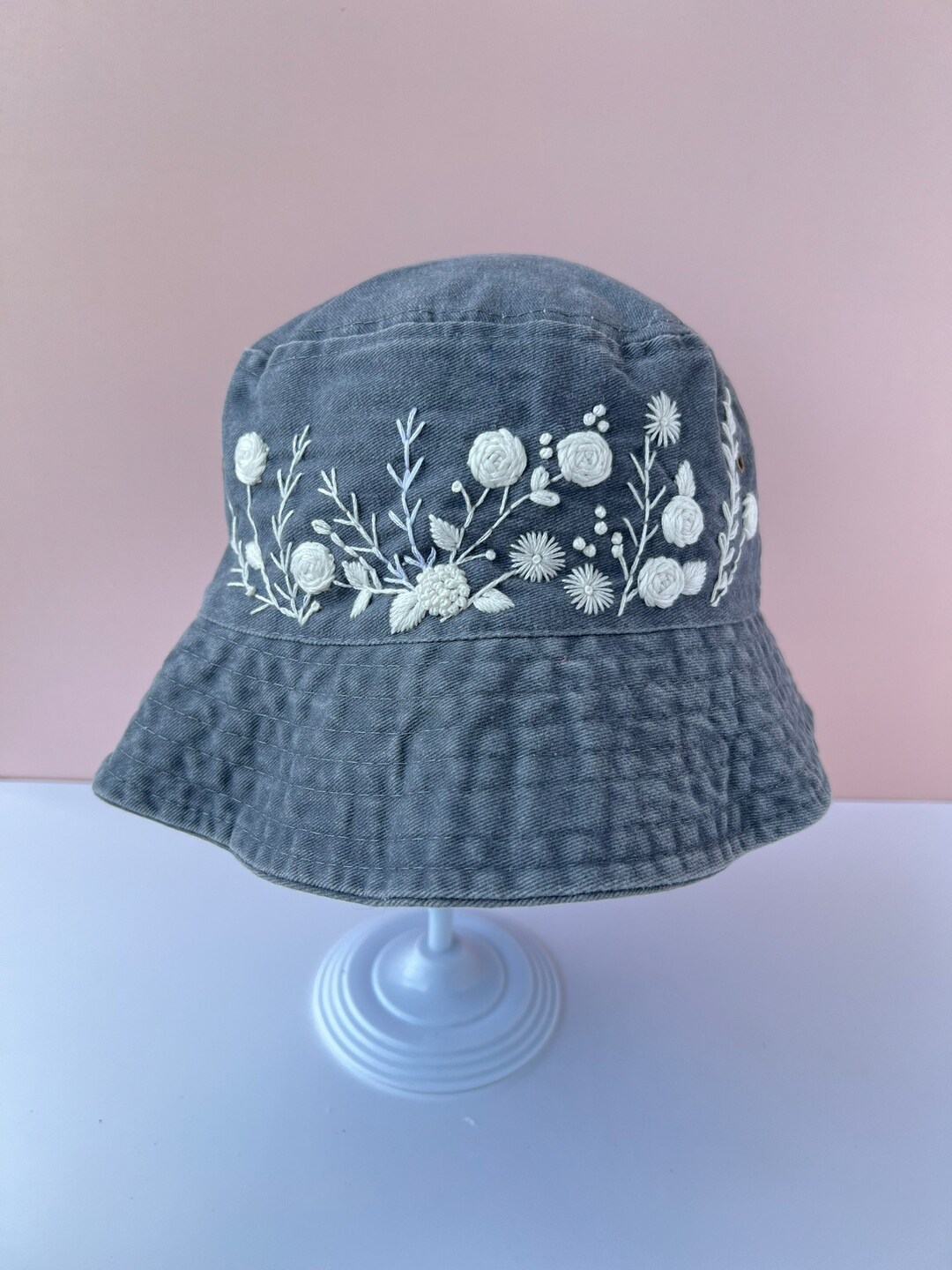 Custom Hand Embroidery Floral Bucket Hat, Rose Bucket, Wash Cotton Hat ...