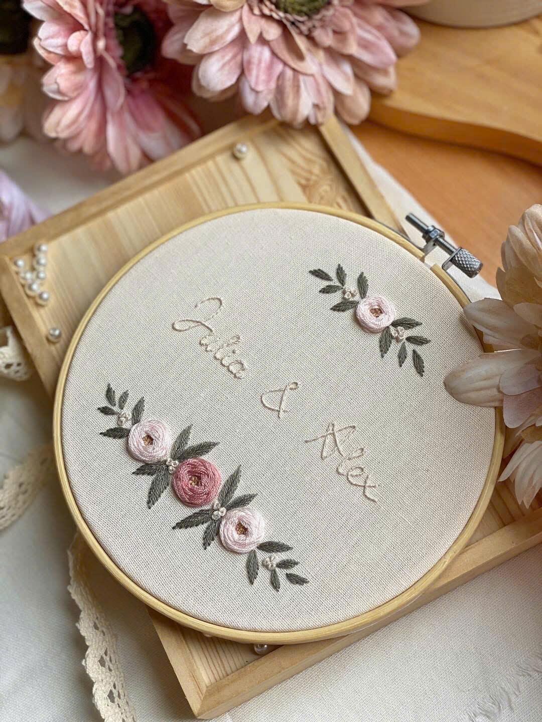 Custom Embroidered Wedding Hoop Art, Personalized Hand Embroidered ...