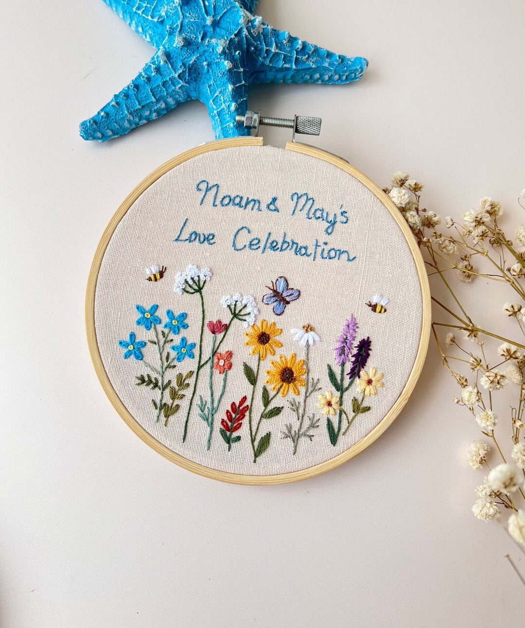 Custom Embroidered Wood Hoop, Hand Embroidered Hoop Art, Name Hoop Art ...