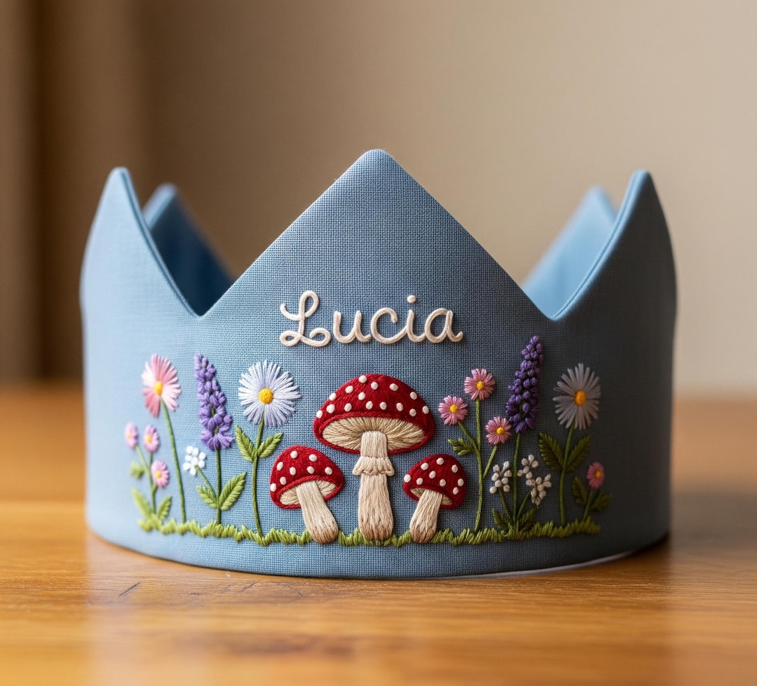Custom Hand Embroidered Linen Crown, Baby Birthday Crown, Kids Crow ...