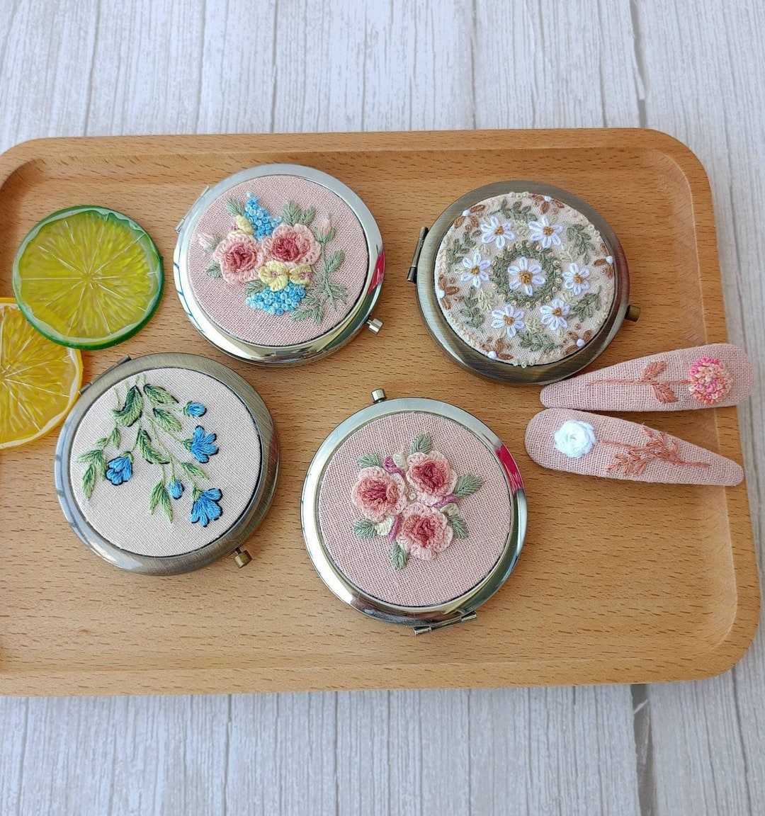 Floral Embroidered Compact Mirror, Flower Pocket Mirror, Daisy Mirror ...