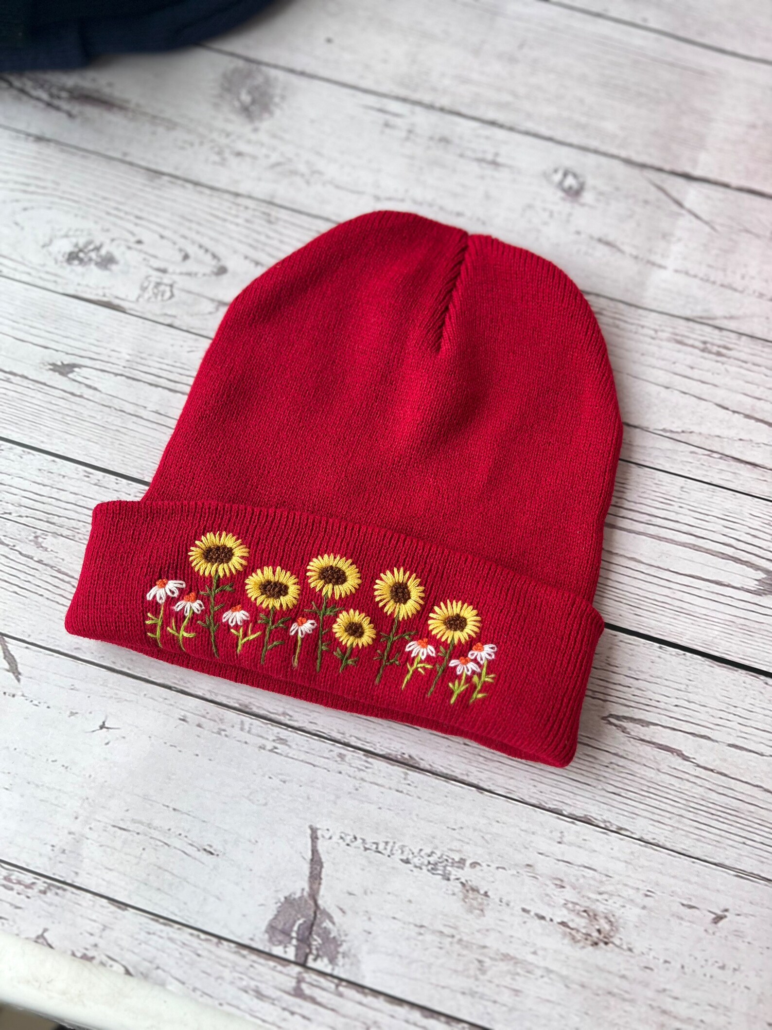 Hand Embroidered Beanie, Daisy Beanie, Mushroom Beanie, Wild Flower and ...