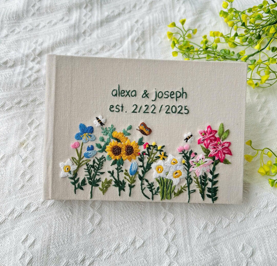 Custom Hand Embroidered Notebook, Photo Album, Wedding Guest Book, Baby ...