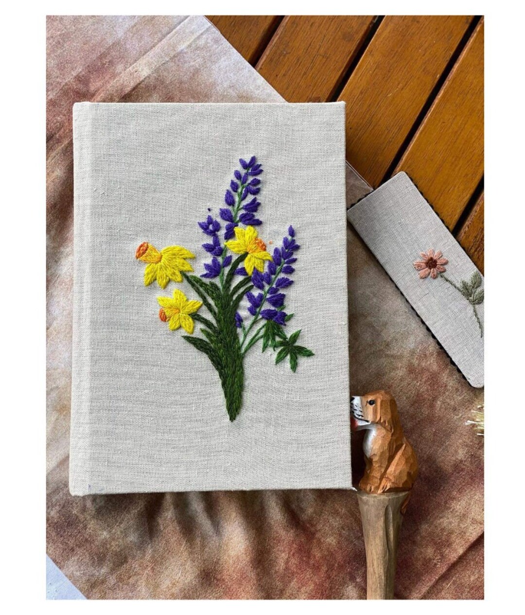 Daffodils and Blue Sage Embroidered Notebook A5, Personalized Hand ...