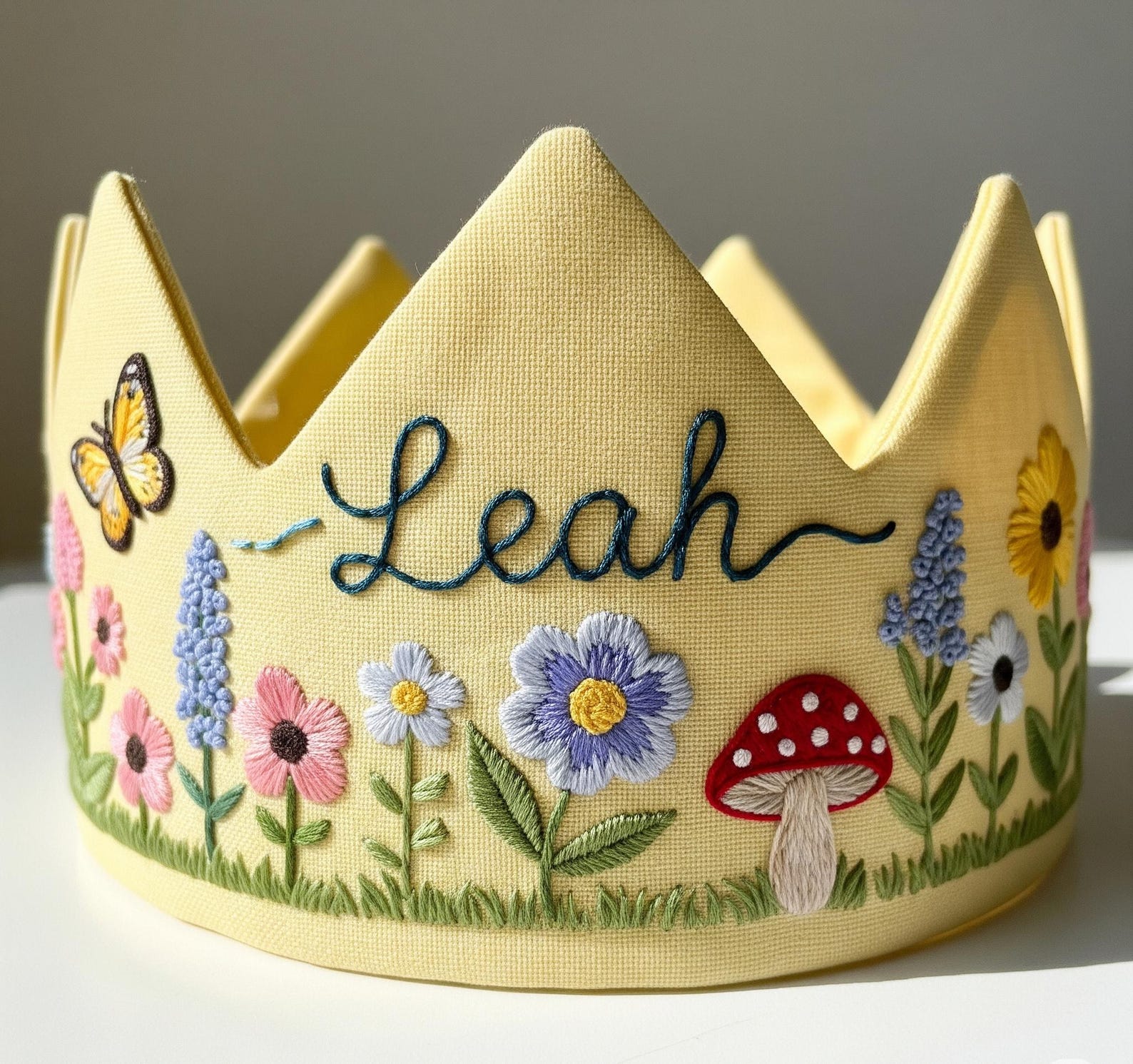 Custom Hand Embroidered Linen Crown, Baby Birthday Crown, Kids Crow ...