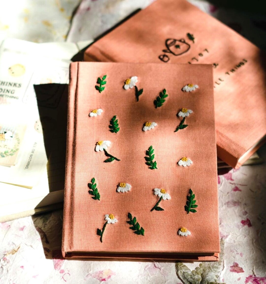 Daisy Embroidered Journal A6 A5, Flower Hand Embroidered Notebook ...