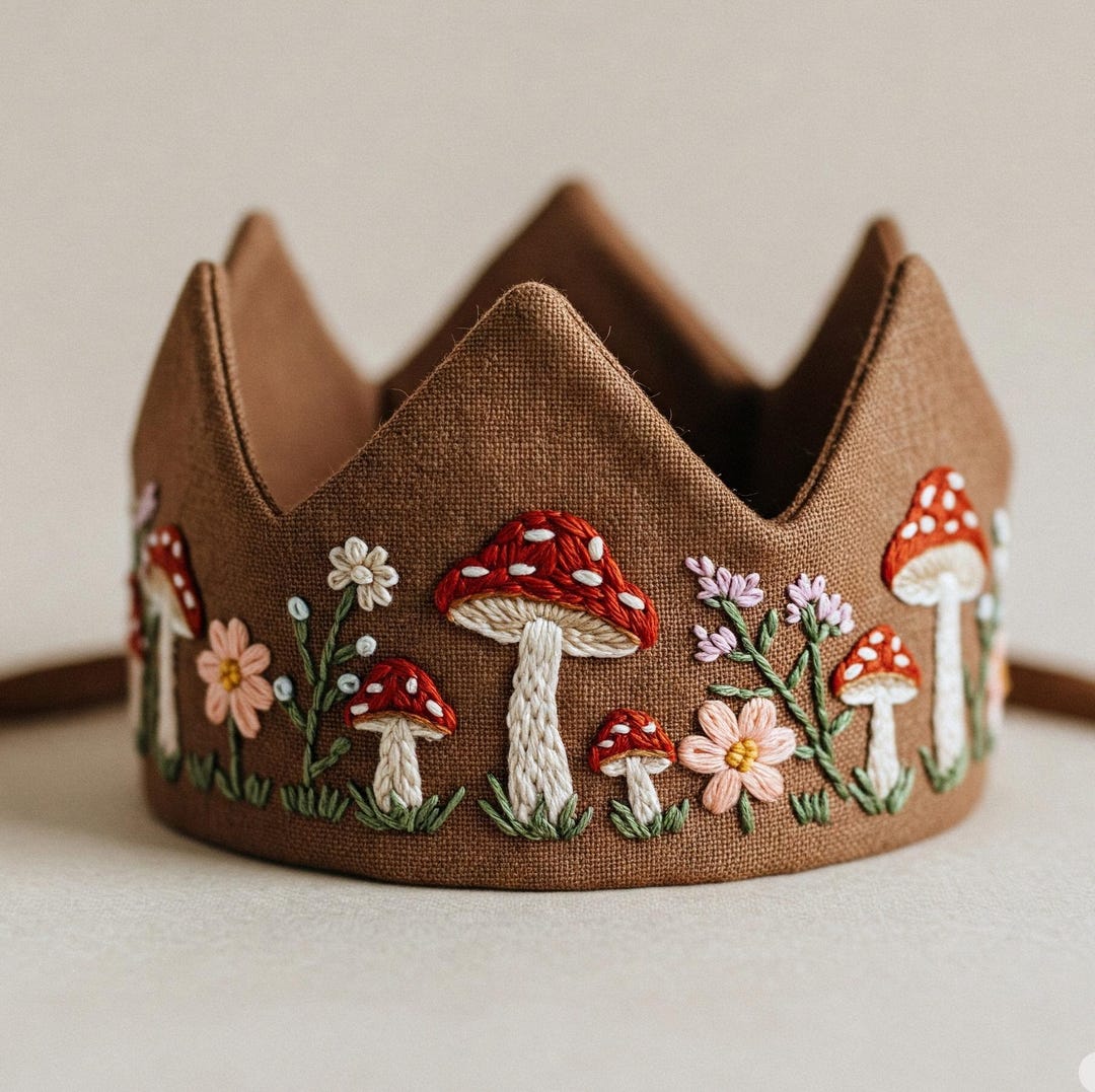 Custom Hand Embroidered Linen Crown, Baby Birthday Crown, Kids Crow ...