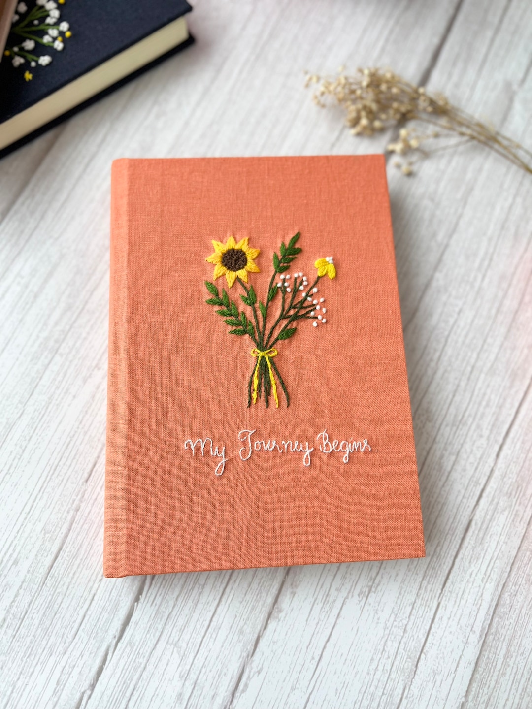 Flower Bouquet Embroidered Notebook, Custom Handmade Notebook, Hand ...