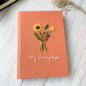 Flower Bouquet Embroidered Notebook, Custom Handmade Notebook, Hand ...