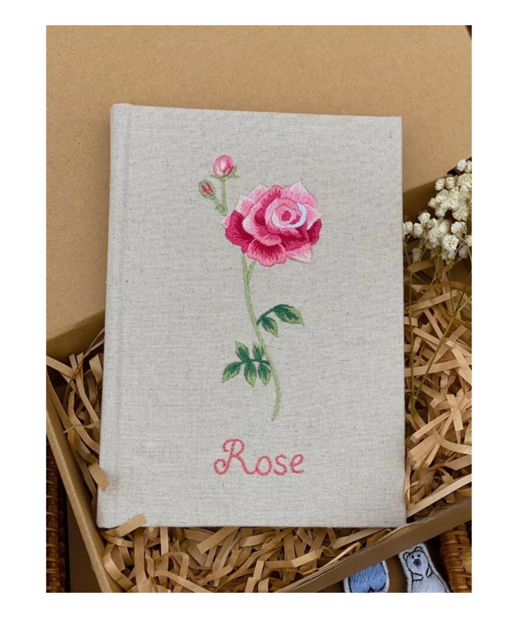 Rose Hand Embroidered Handmade Notebook, Embroidered Notebook ...