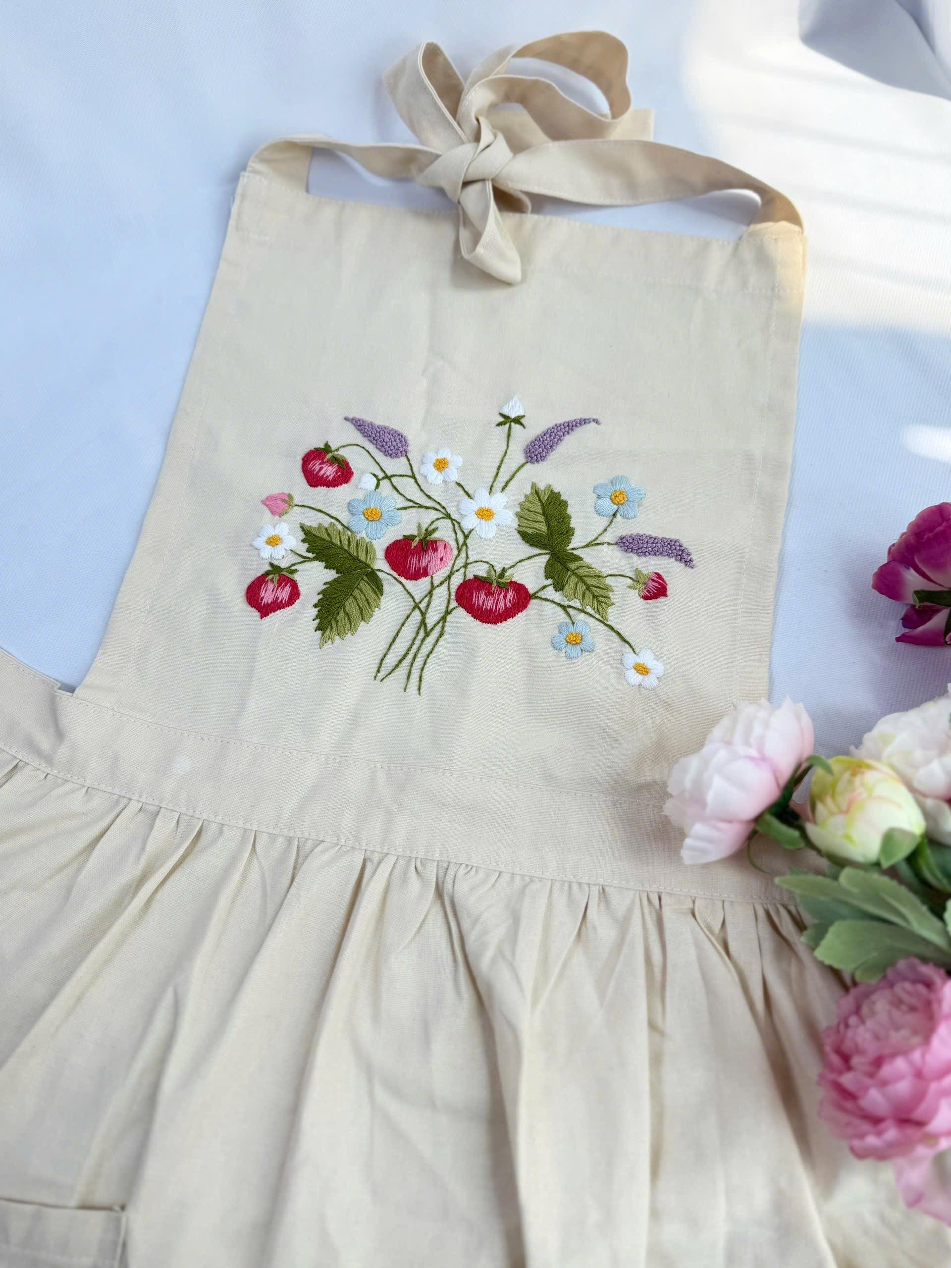 Strawberry Hand Embroidered Apron Women, Personalized Apron, Flower ...