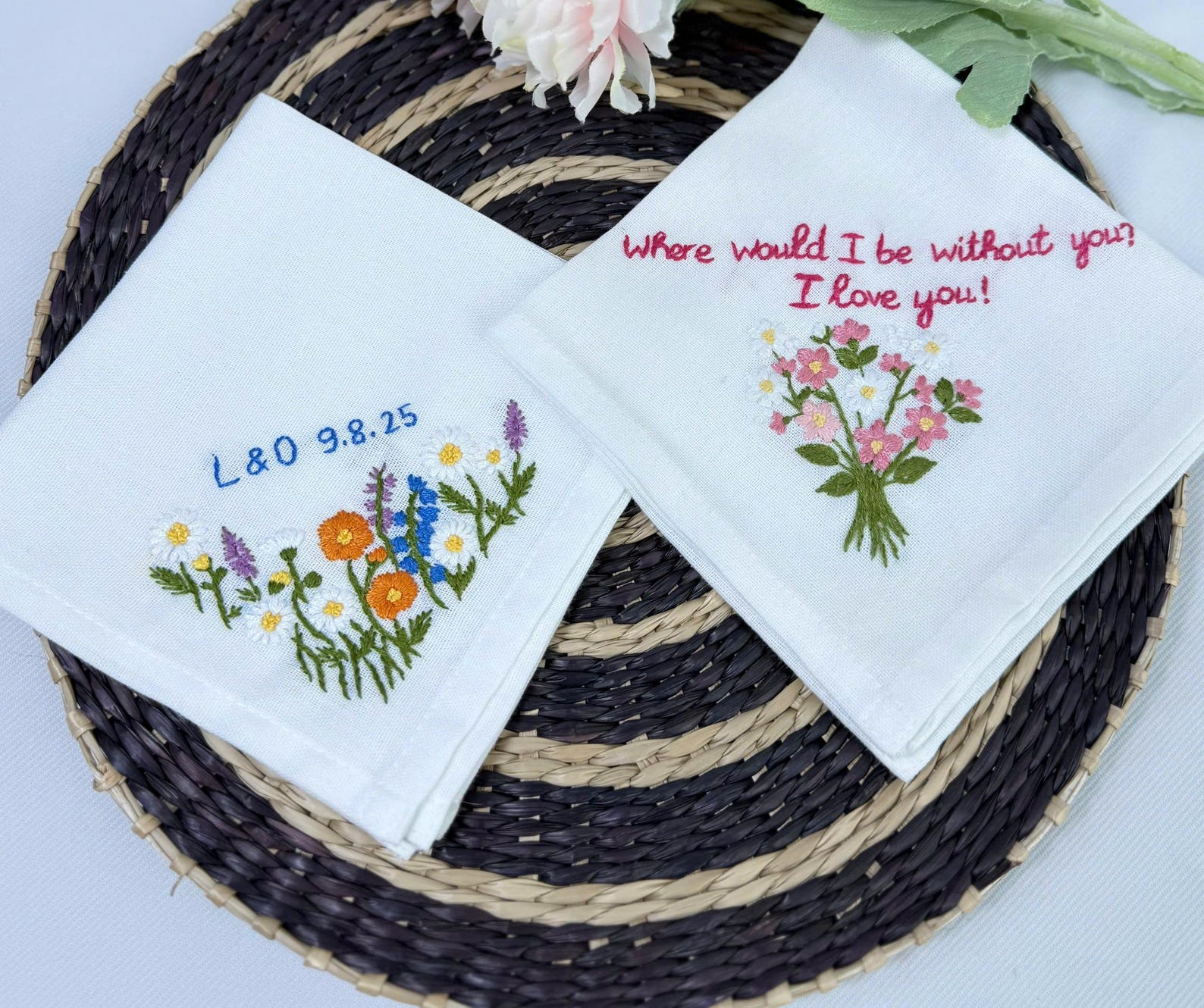Hand Embroidered Handkerchiefs, Personalized Linen Wedding Handkerchief ...