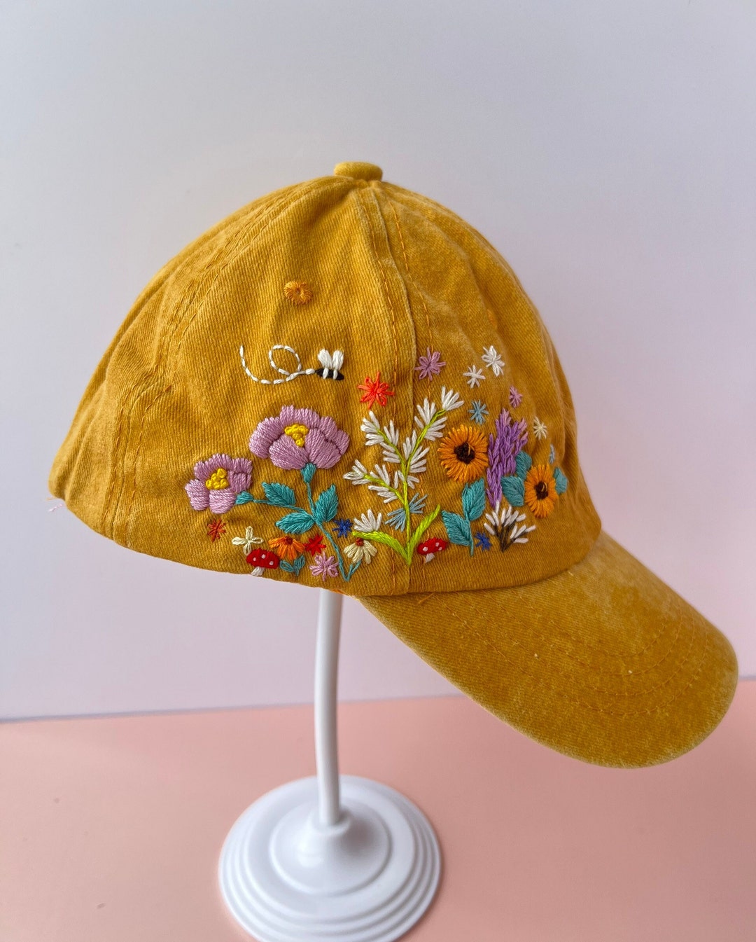 Custom Flower Hand Embroidery Hat, Daisy Embroidered Baseball Cap, Wash ...