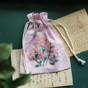 Floral Drawstring Bag Embroidery, Embroidered Floral Pouch, Daisy ...