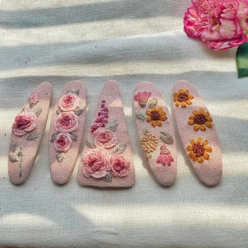 Embroidered Hair Clip - Etsy