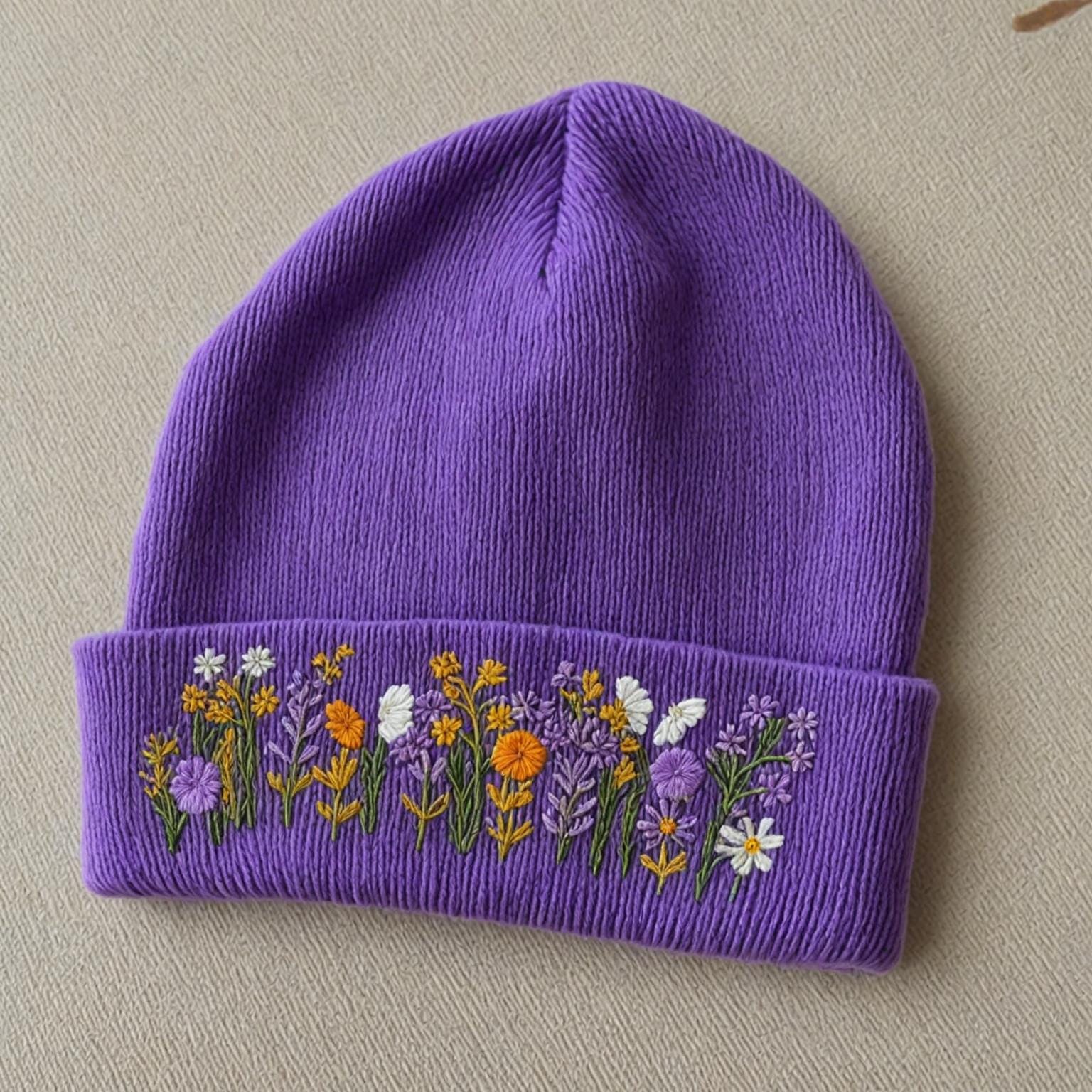 Hand Embroidered Beanie, Daisy Beanie, Mushroom Beanie, Wild Flower and ...