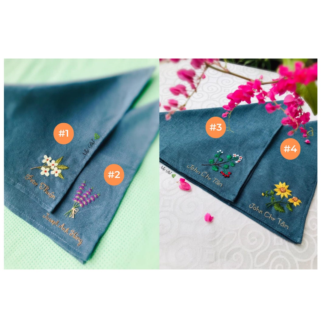 Personalized Handkerchiefs,linen Embroidered Handkerchief,wild Flower ...