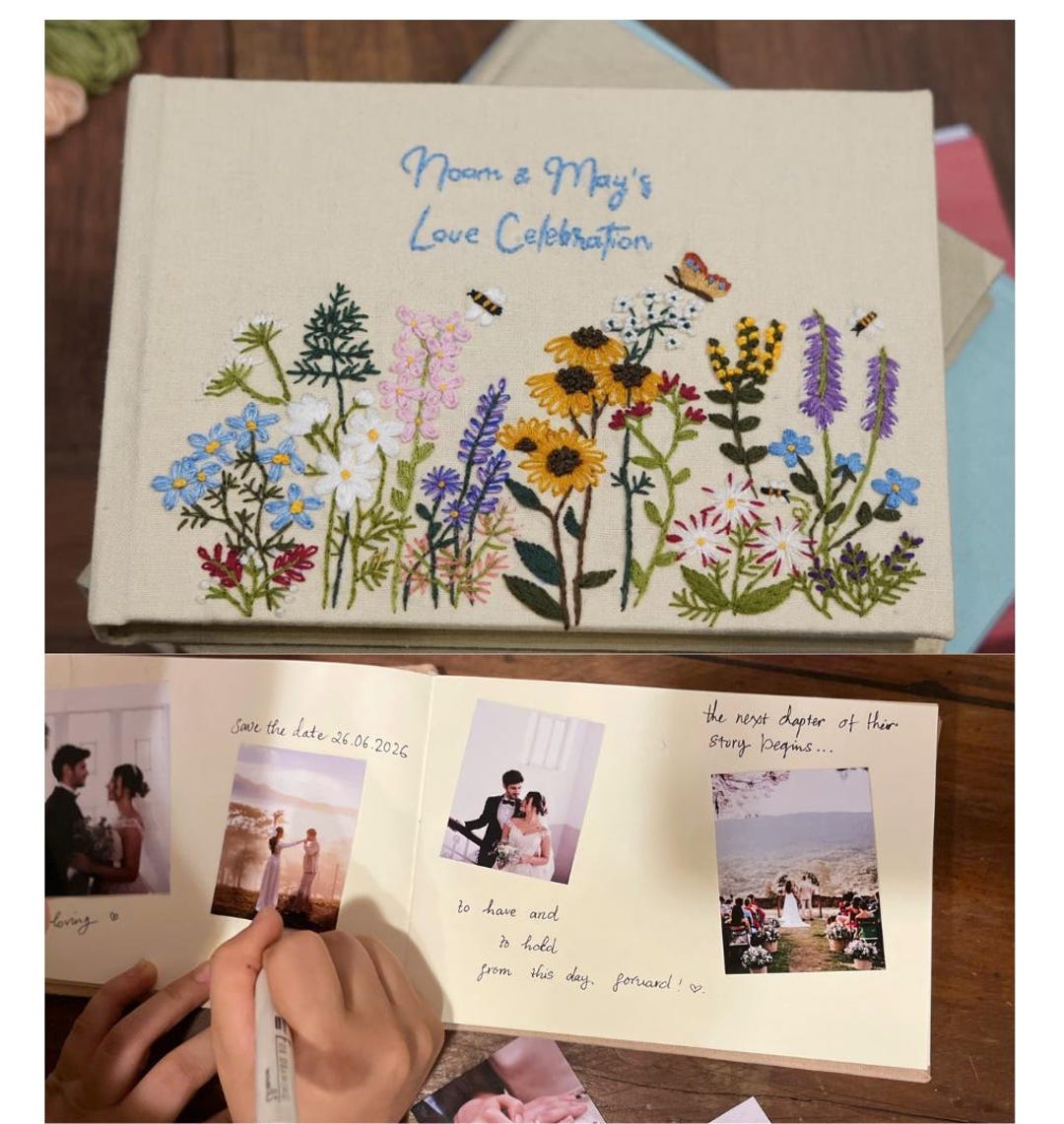 Custom Hand Embroidered Notebook, Photo Album, Wedding Guest Book, Baby ...