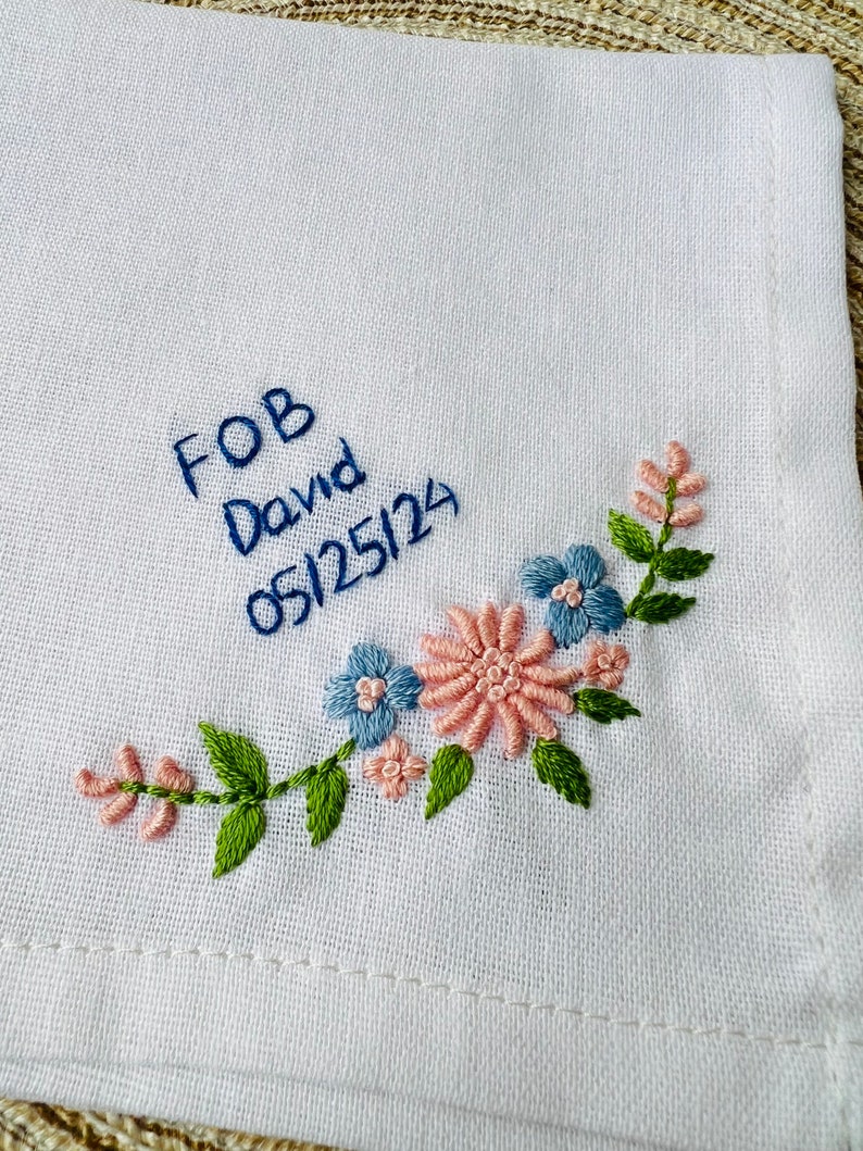 Pink Flowers Embroidered Handkerchiefs, for Happy Tears, Personalized ...