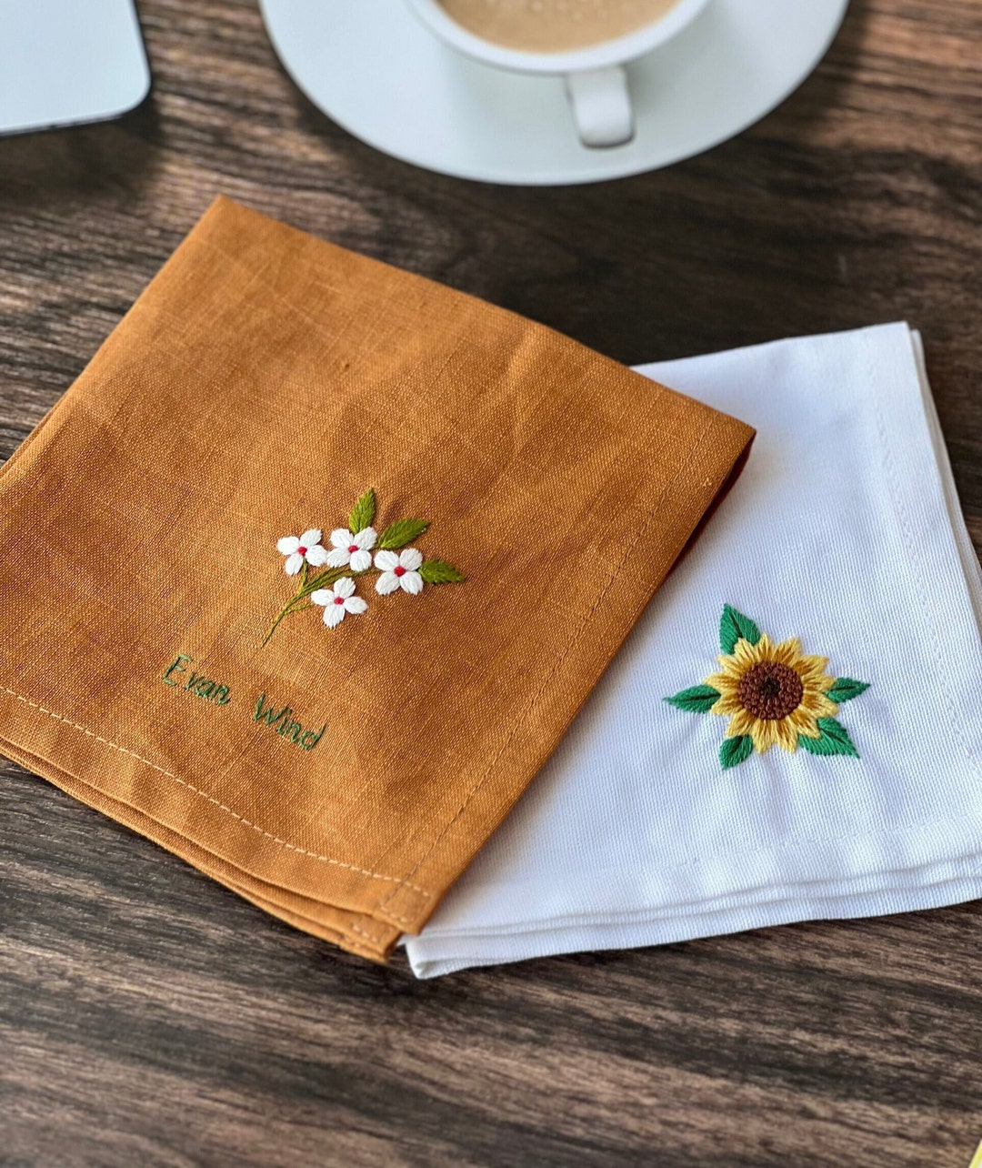 Personalized Handkerchiefs,linen Embroidered Handkerchief,wild Flower ...