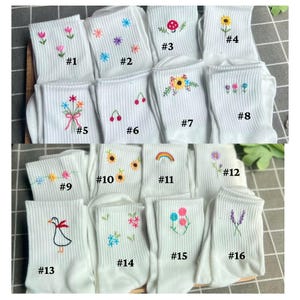 Custom Hand Embroidered Cotton Socks, One Pair of Socks, Flower and ...