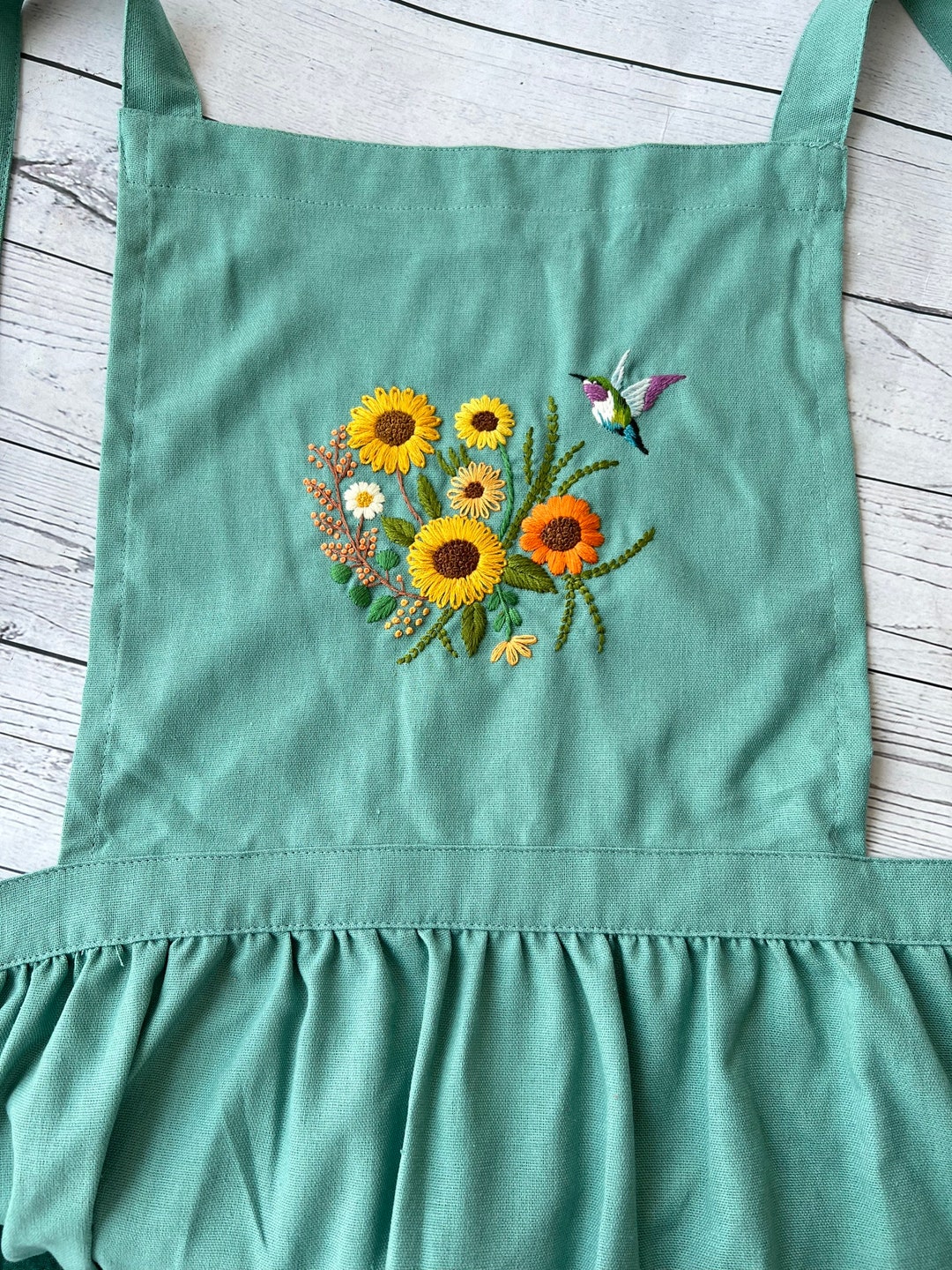 Sunflower Hand Embroidered Apron Women, Floral Embroidered Apron, Linen ...