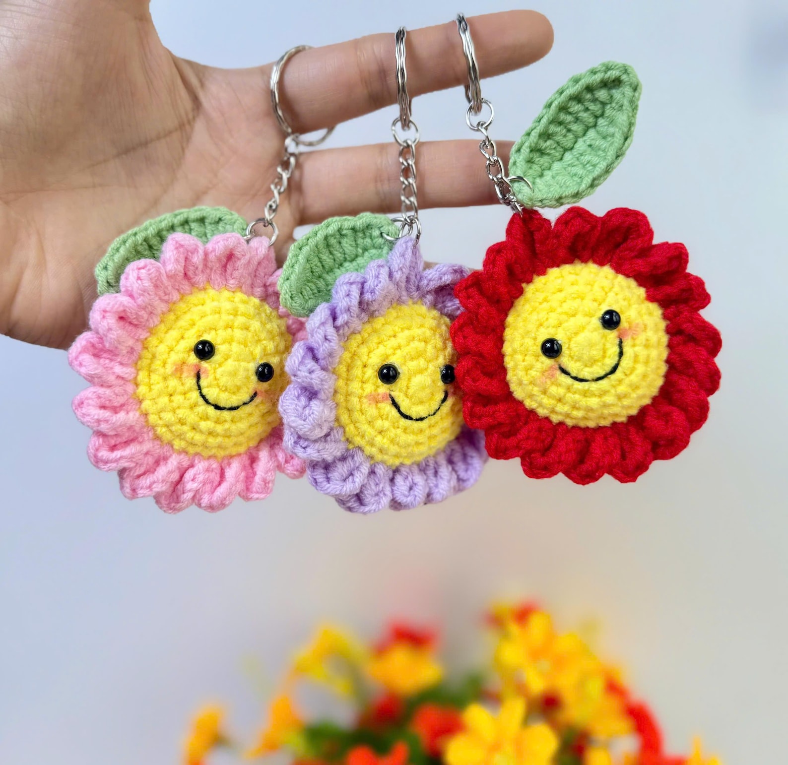Crochet Flower Keychain, Buy 2 Get 1, Sunflower Keychain, Lily Keychain ...