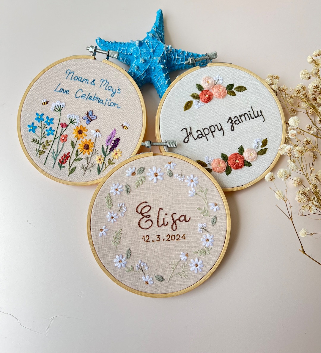 Custom Embroidered Wood Hoop, Name Banner, Hand Embroidered Hoop Art ...