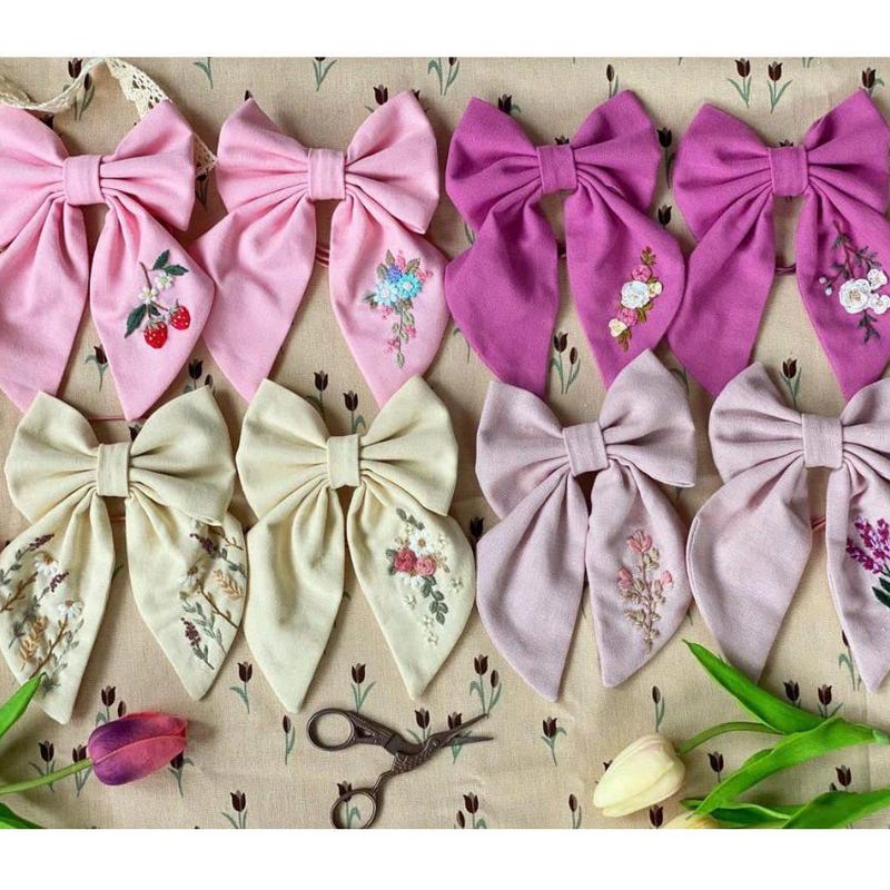 Embroidered Hair Bow - Etsy