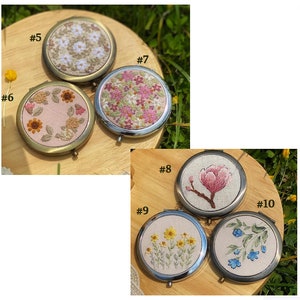 Floral Embroidered Compact Mirror, Flower Pocket Mirror, Daisy Mirror ...