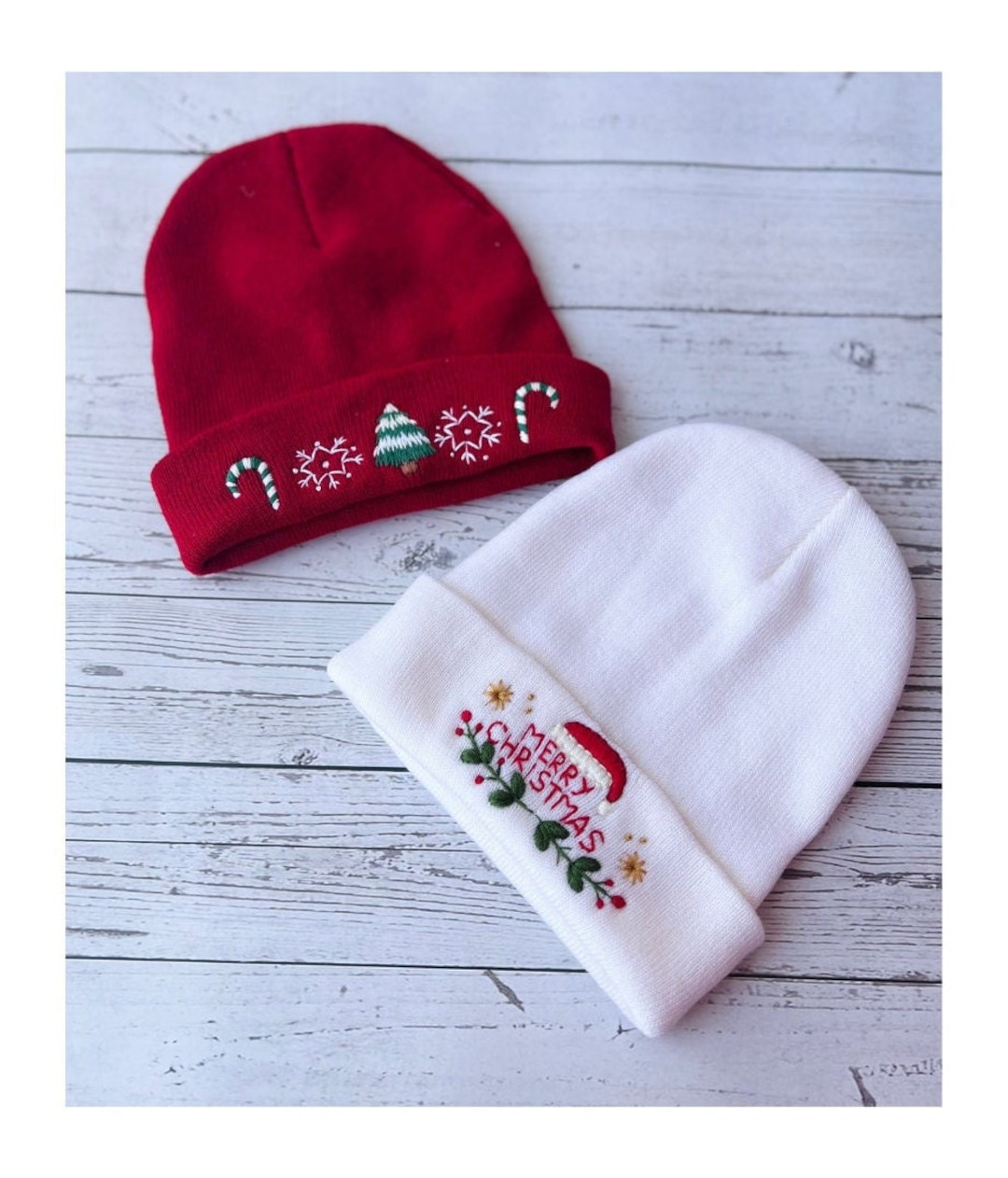 Hand Embroidered Beanie Christmas Beanie, Boho Beanie, Winter Hat ...