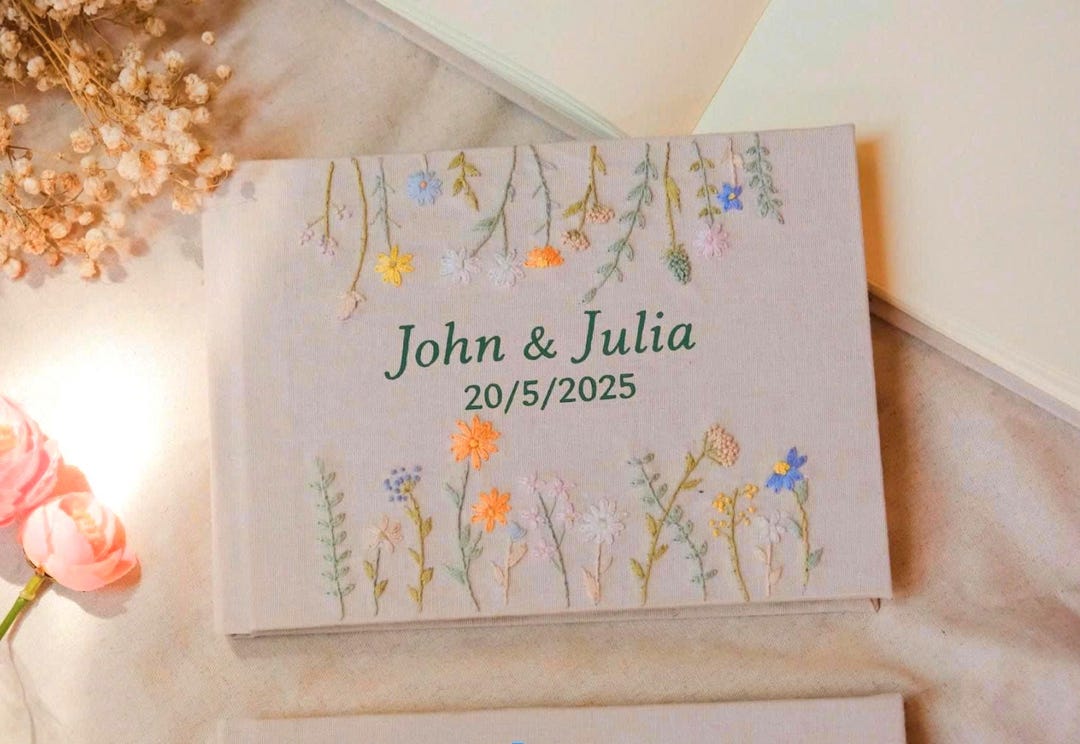 Custom Hand Embroidered Notebook, Photo Album, Wedding Guest Book, Baby ...