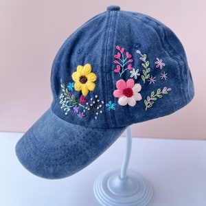 Custom Floral Hand Embroidered Baseball Cap, Flower Embroidered Hat ...