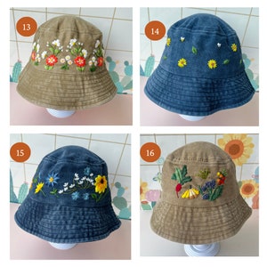 Custom Hand Embroidery Floral Bucket Hat, Daisy Embroidered Bucket ...