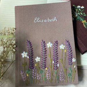 Lavender Embroidered Personalized Journal A5, Hand Embroidered Notebook ...