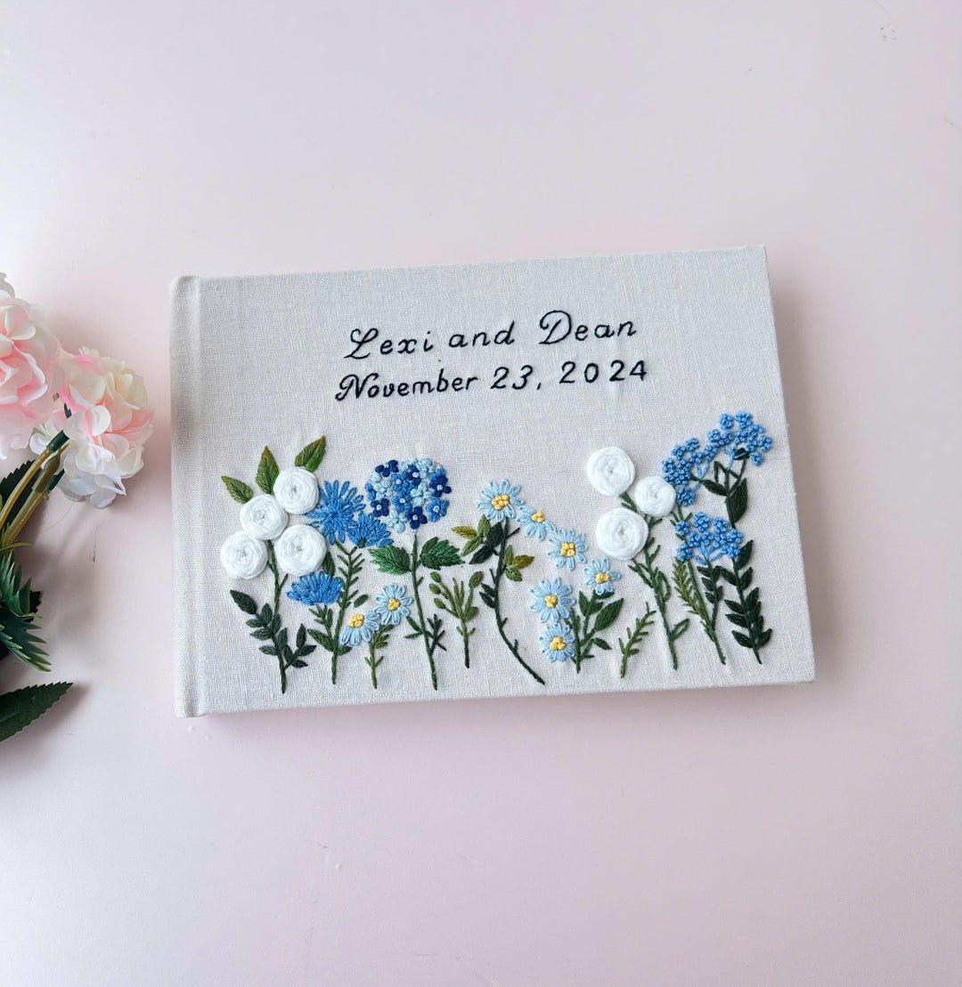 Custom Hand Embroidered Notebook, Photo Album, Wedding Guest Book, Baby ...