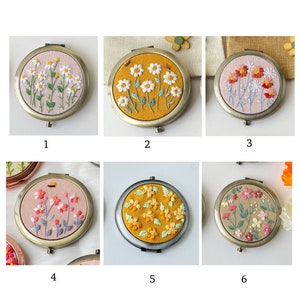 Wild Flower Embroidered Compact Mirror Comes With a Drawstring Bag ...