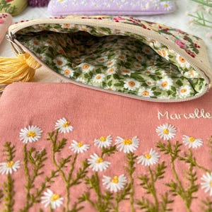 Personalized Hand Embroidered Flower Pouch, Rose Linen Wallet, Handmade ...