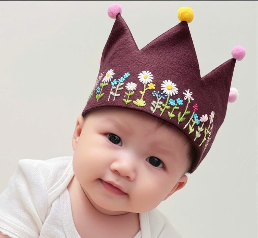 Custom Hand Embroidered Linen Crown, Baby Birthday Crown, Kids Crow ...